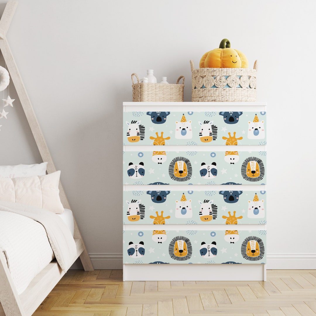 Ikea Malm Decal for Kids \ Doodle Safari Animals \ Dresser Sticker ...
