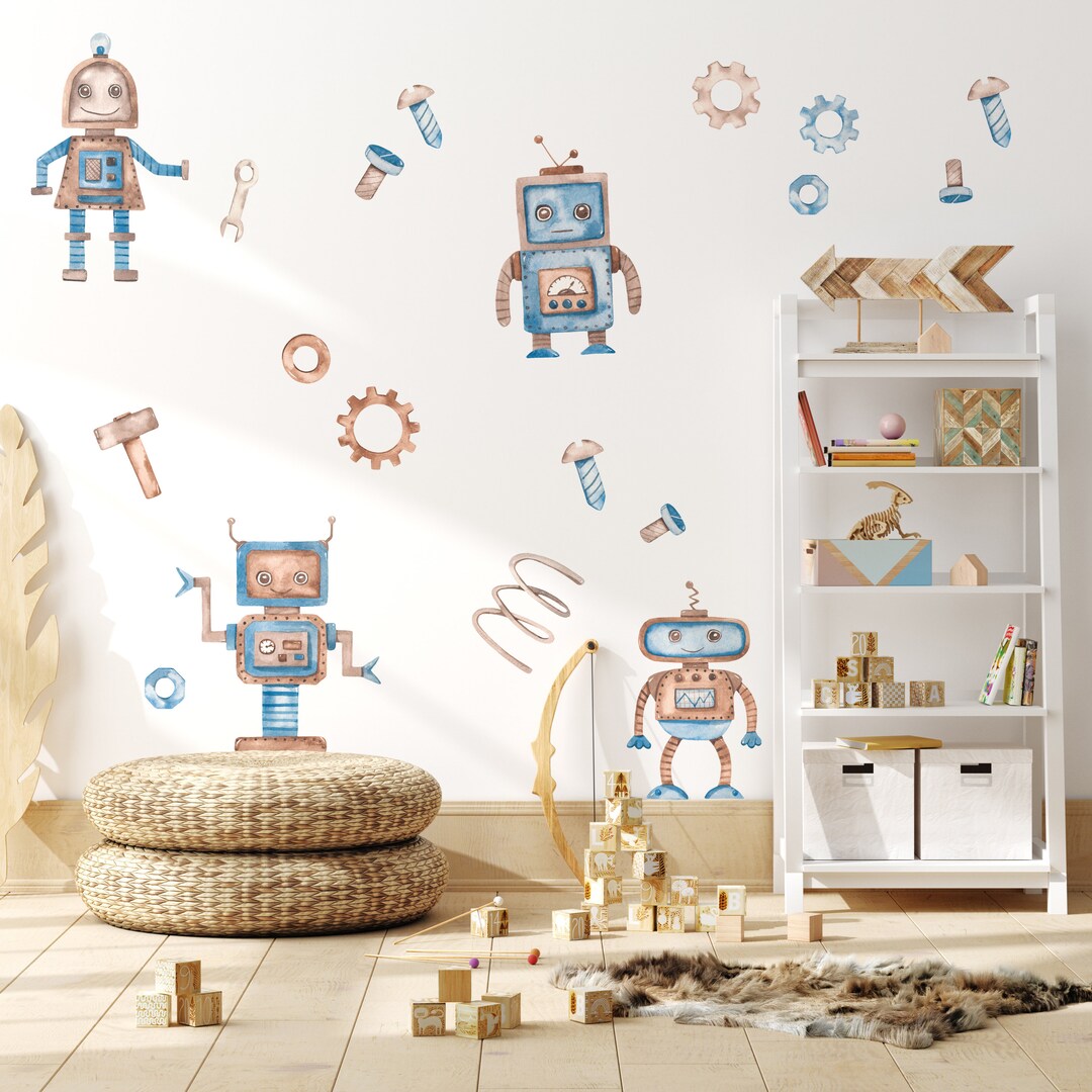 Watercolor Space Robots\ Wall Decal \ Removable Wall Stickers \ Self ...