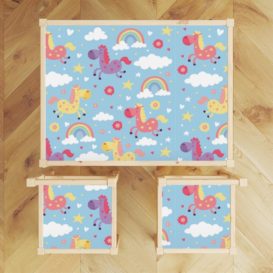 Ikea LATT Table and Chairs Decals \ Rainbow Ponies \ Table Sticker ...