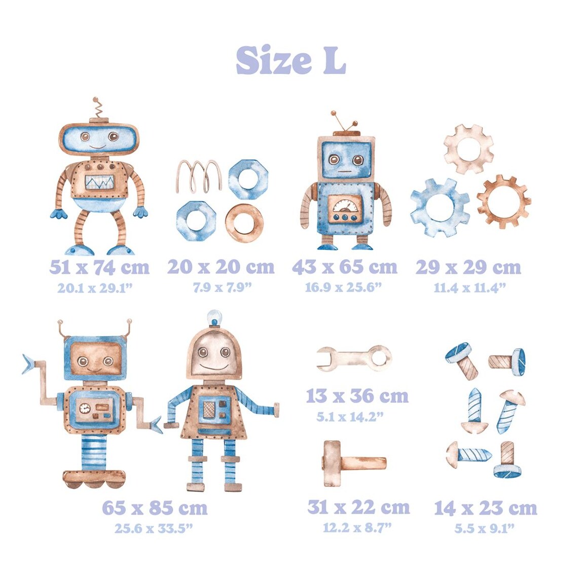 Watercolor Space Robots\ Wall Decal \ Removable Wall Stickers \ Self ...