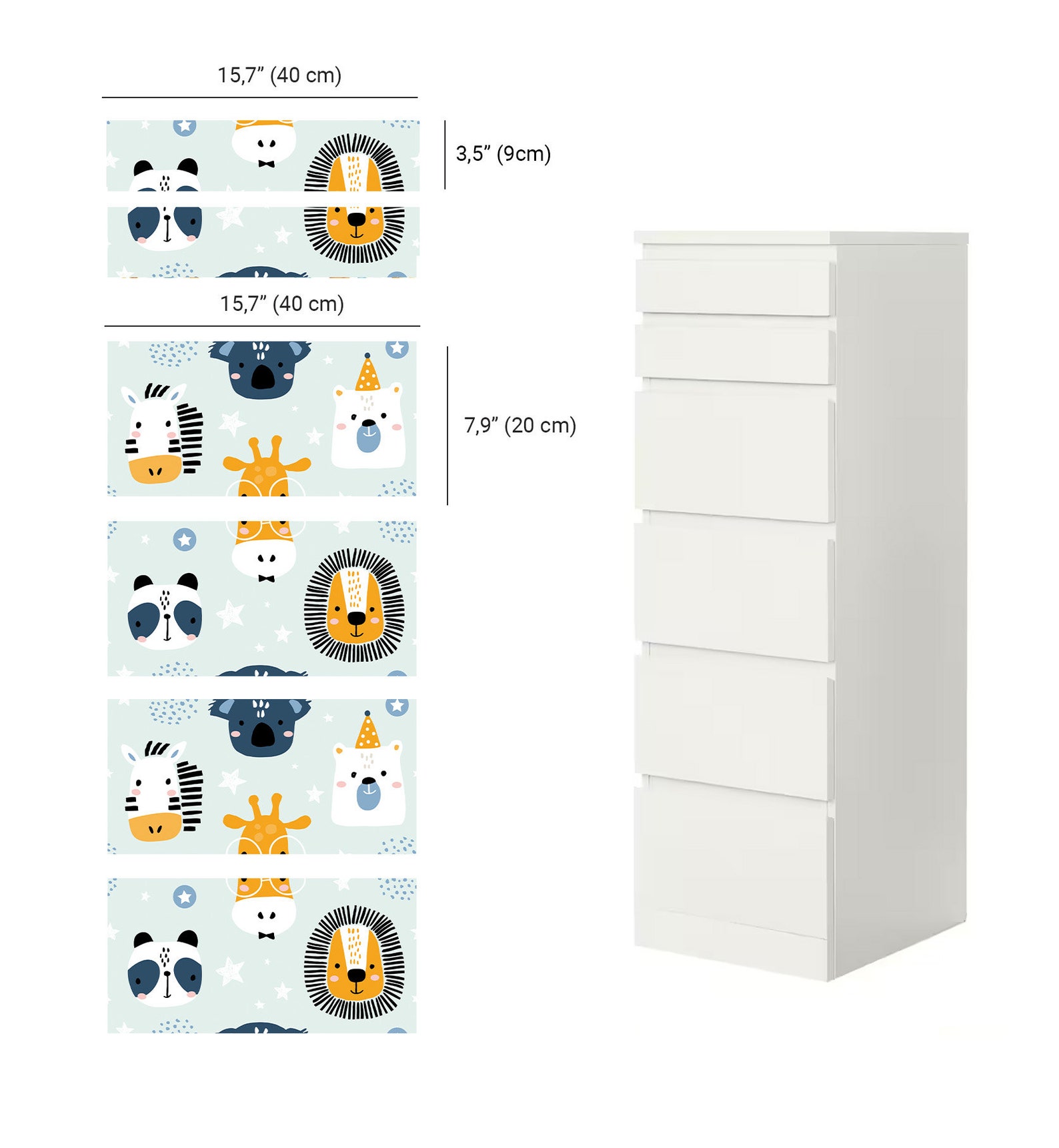 Ikea Malm Decal for Kids \ Doodle Safari Animals \ Dresser Sticker ...