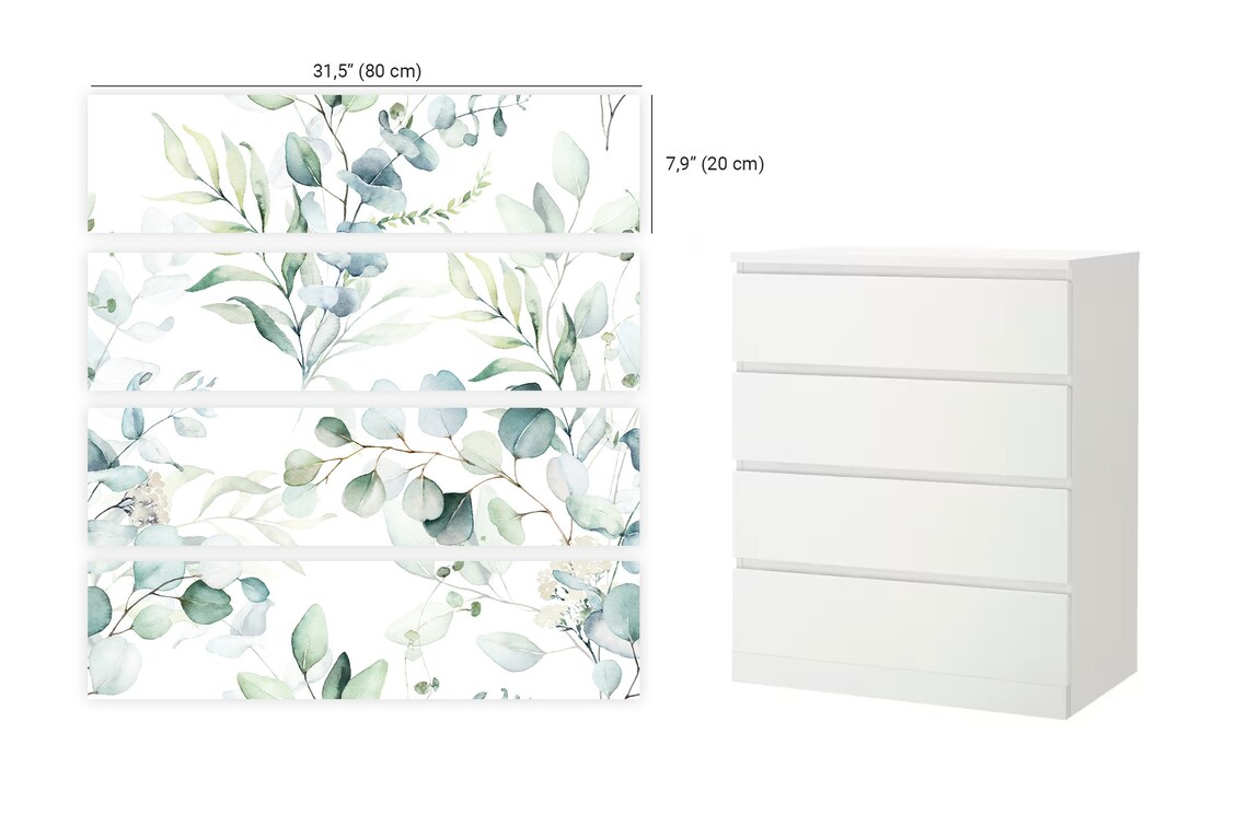 Ikea Malm Decal Green and Golden Leaves Dresser Sticker - Etsy