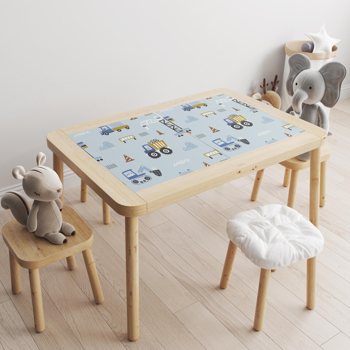 Ikea Flisat Table Decal \ Construction Vehicles \ Blue Excavators \ Table Sticker \ Removable ...