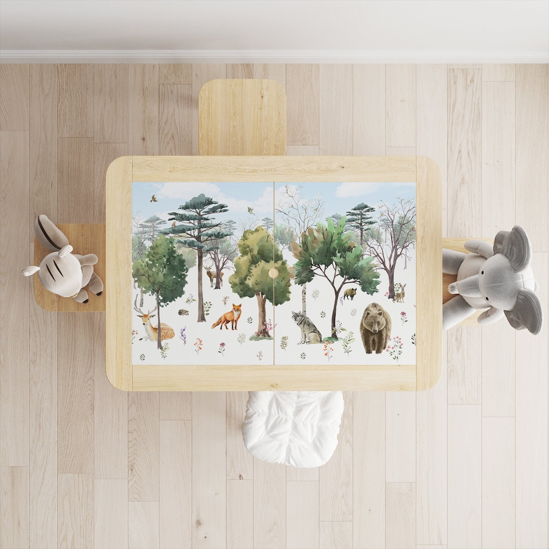 Ikea Flisat Table Decal, Wild Animals in the Forest, Watercolor Table ...