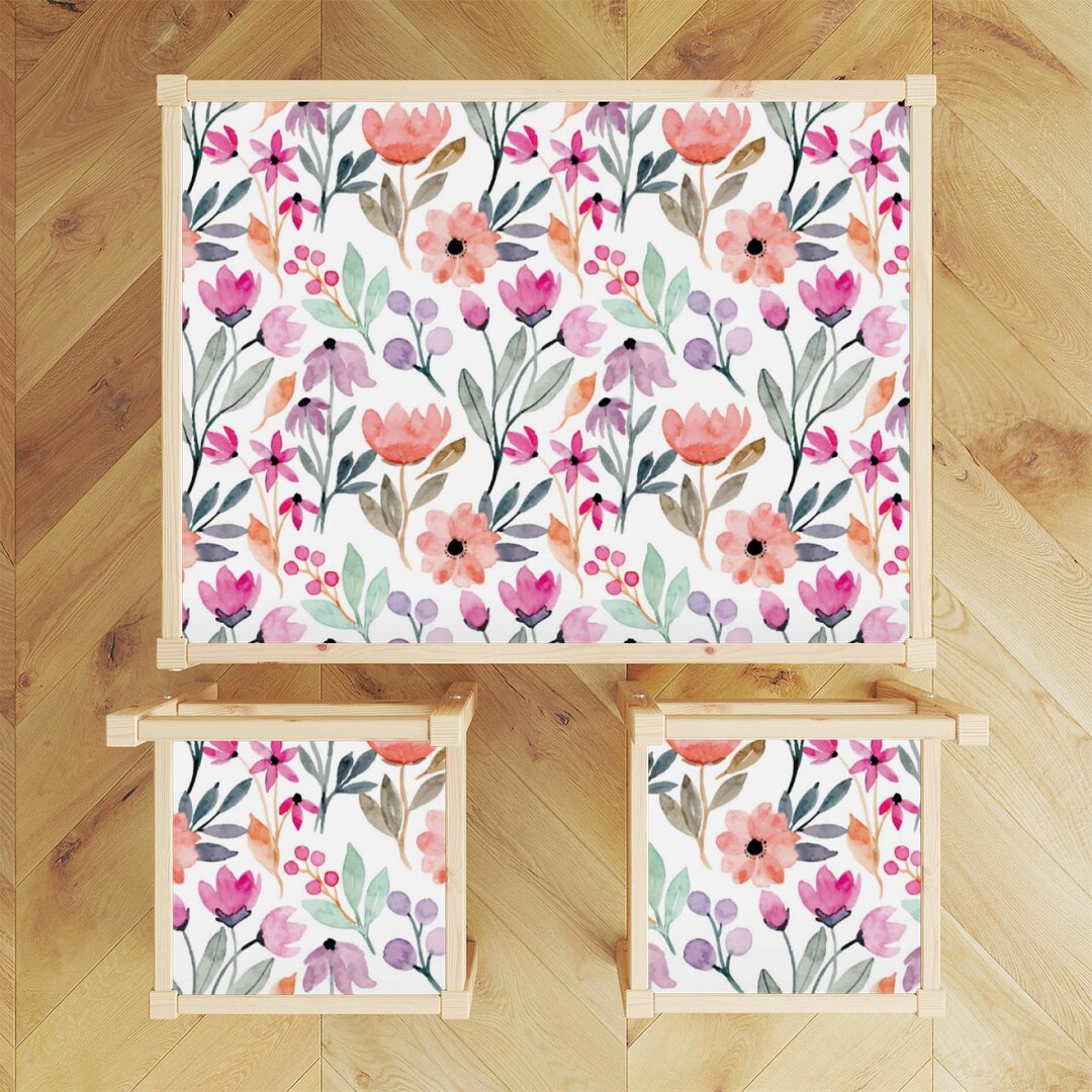 Ikea LATT Table and Chairs Decals \ Watercolor Wild Flowers \ Table ...