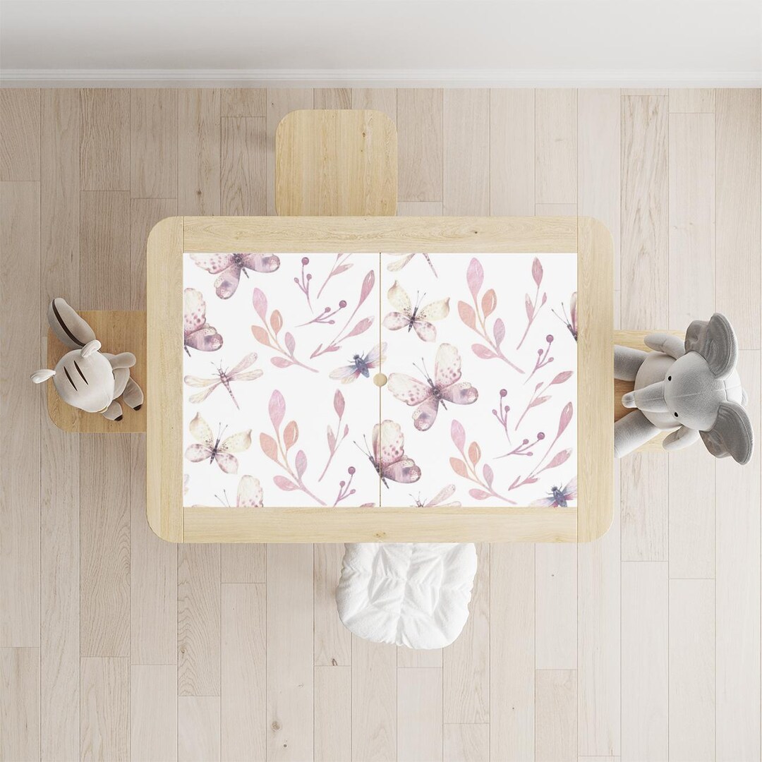 Ikea Flisat Table Sticker, Watercolor Butterfly and Flower Design ...