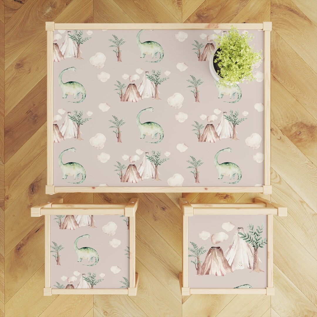 Ikea LATT Table and Chairs Decals\ Dinosaurs and Volcanoes\ Table ...