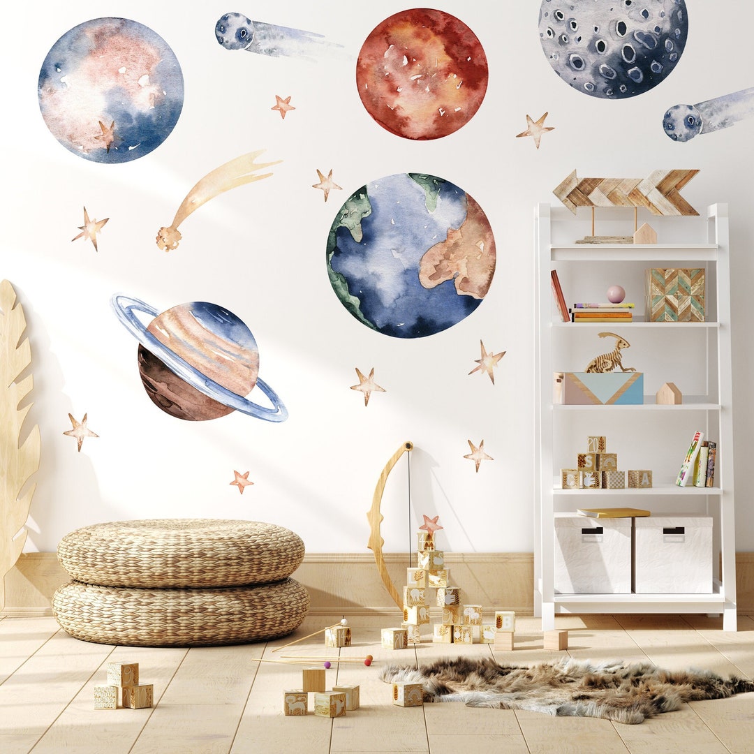 Watercolor Planets \ Wall Decal \ Removable Wall Stickers \ Self ...