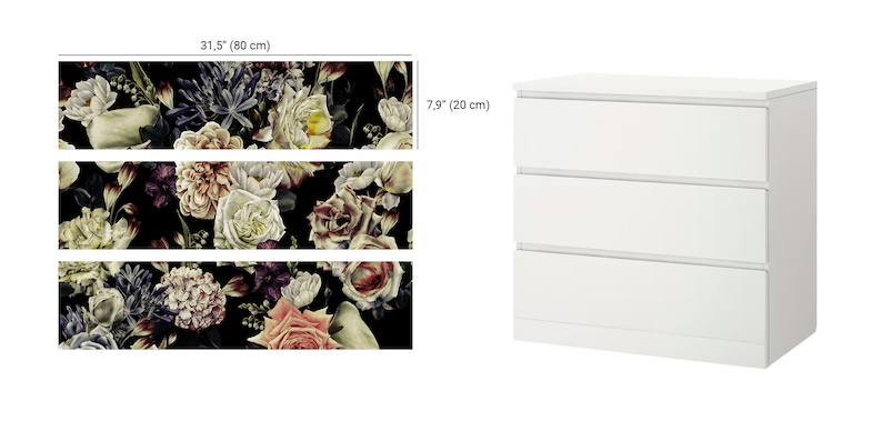 Ikea Malm Decal \ Bouquet \ Dresser Sticker \ Removable Decal \ Ikea ...