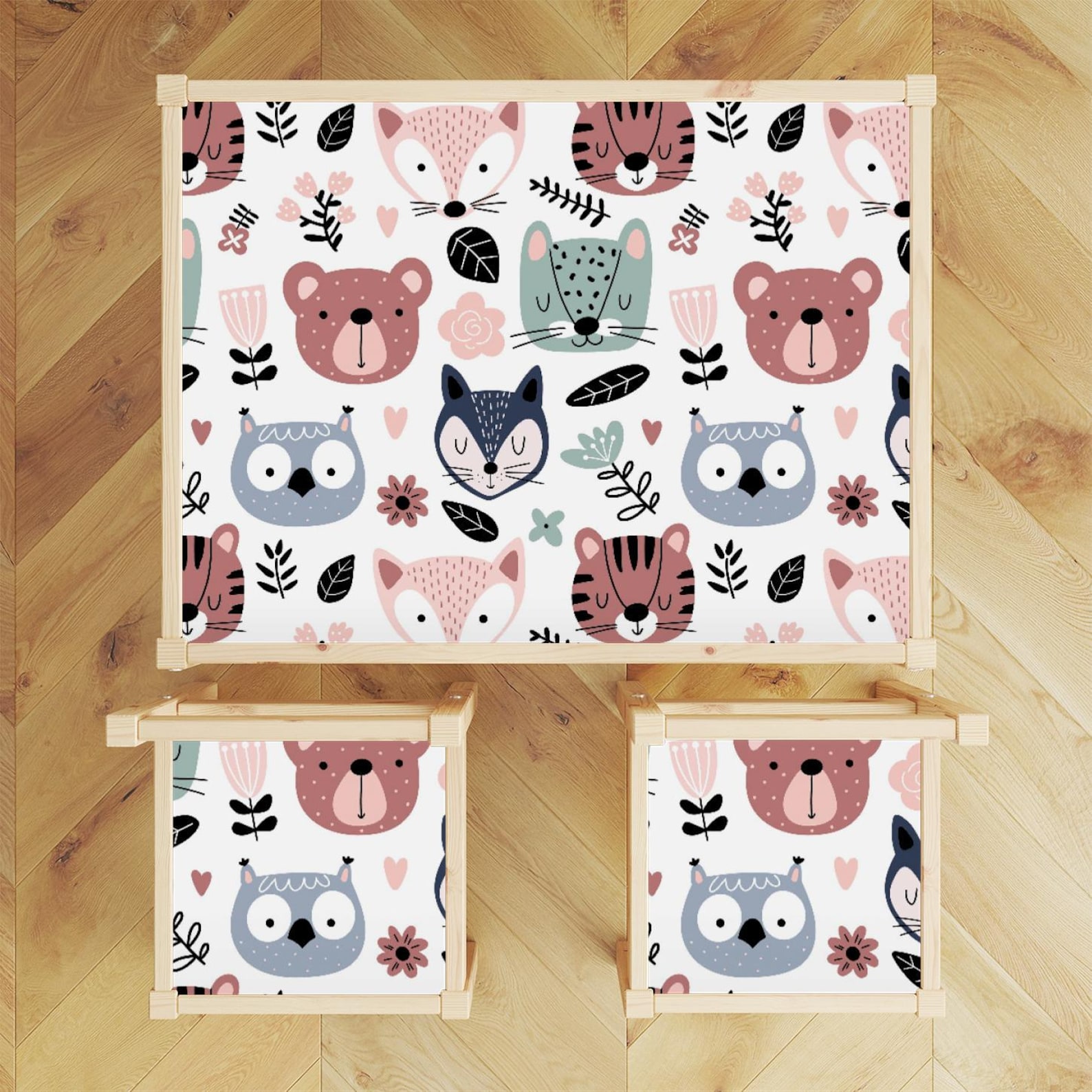 Ikea LATT Table and Chairs Decals \ Woodland Animal Faces \ Table Sticker \ Removable Furniture ...
