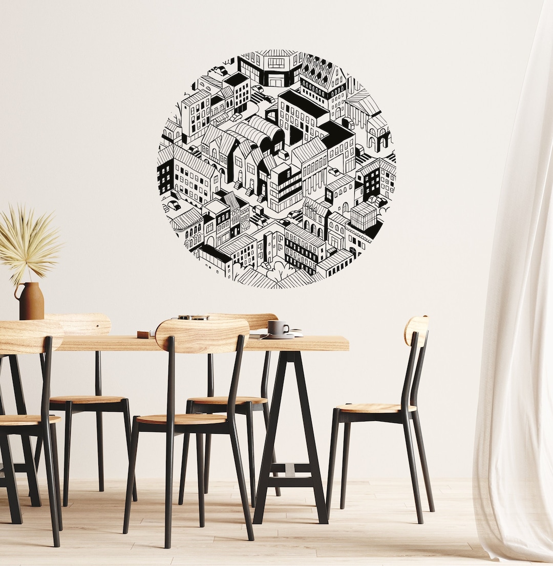 Black and White Town Decal \ Modern Wall Sticker \ Removable Circle ...