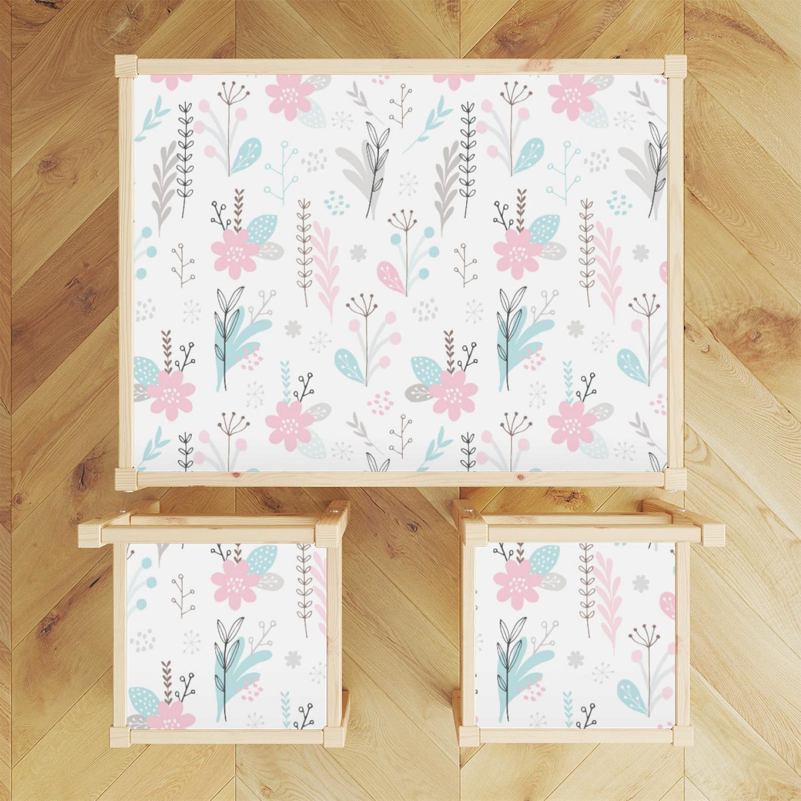 Ikea LATT Table and Chairs Decals \ Delicate Pastel Blooms \ Table Sticker \ Removable Furniture ...