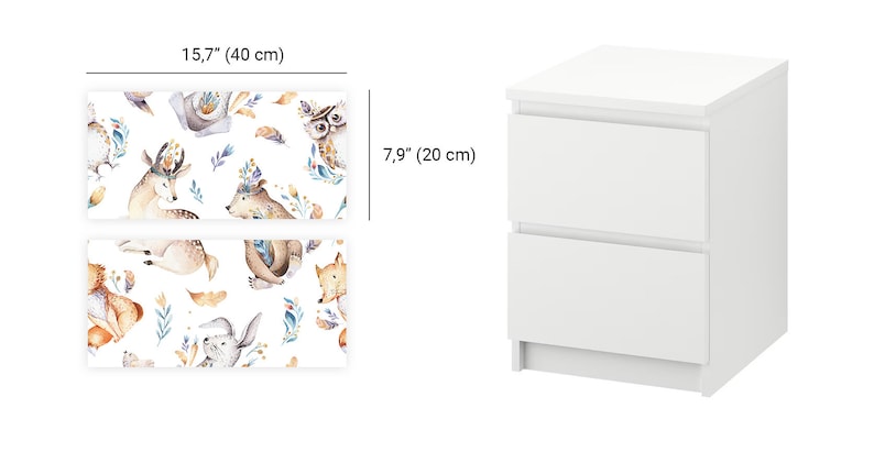 Ikea Malm Decal for Kids \ Cute Forest Animals \ Dresser Sticker ...