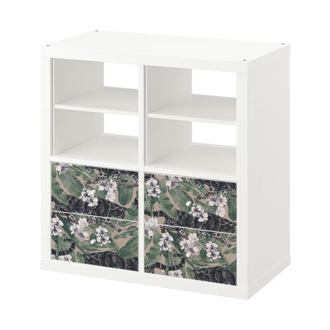 Leopard & Orchid Flowers IKEA KALLAX Drawer Sticker, Jungle Animal ...