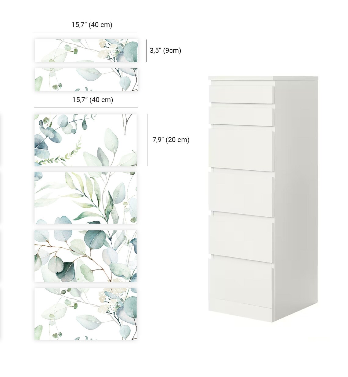 Ikea Malm Decal \ Green and Golden Leaves \ Dresser Sticker \ Removable ...