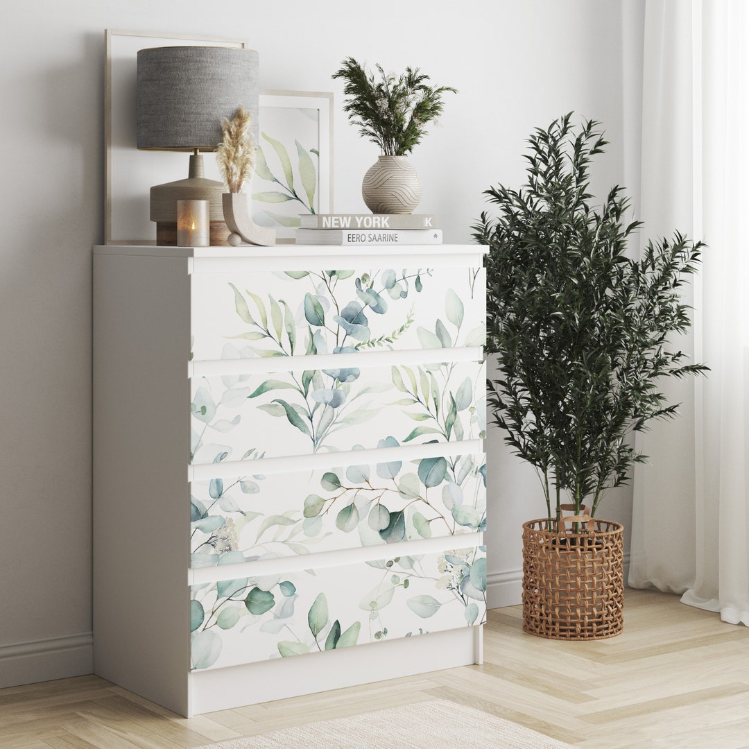 Ikea Malm Decal \ Green and Golden Leaves \ Dresser Sticker \ Removable ...