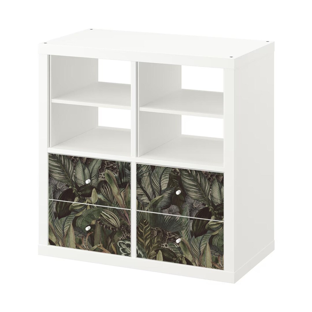 Leopard in Jungle IKEA KALLAX Drawer Sticker, Dark Tropical Leaf Vinyl ...
