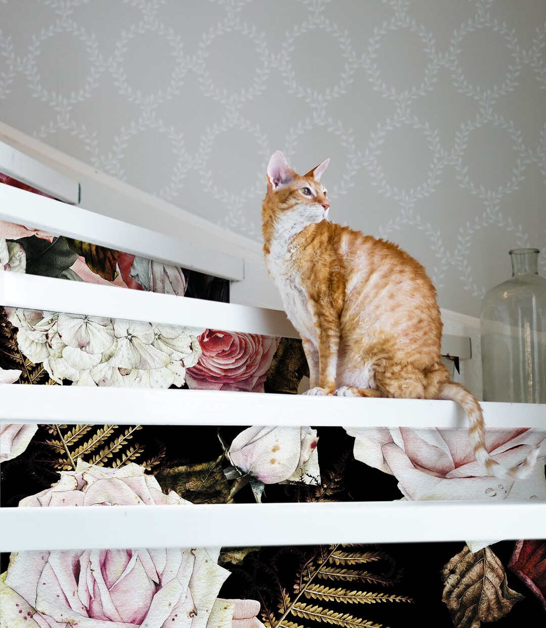 Pink Roses on Black Decal \ Dark Floral Sticker \ Floral Removable ...