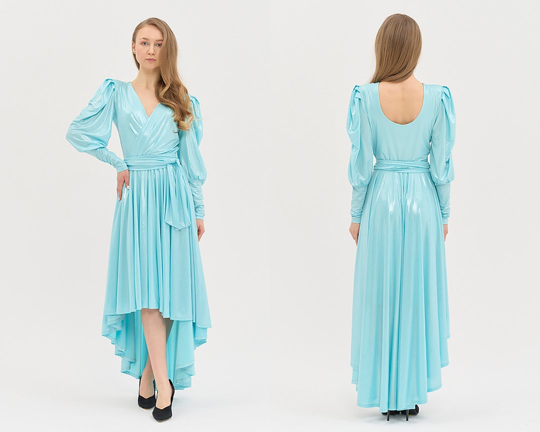 Light Blue Wedding Guest Dress - Cerulean Blue Satin Summer Prom Dress ...