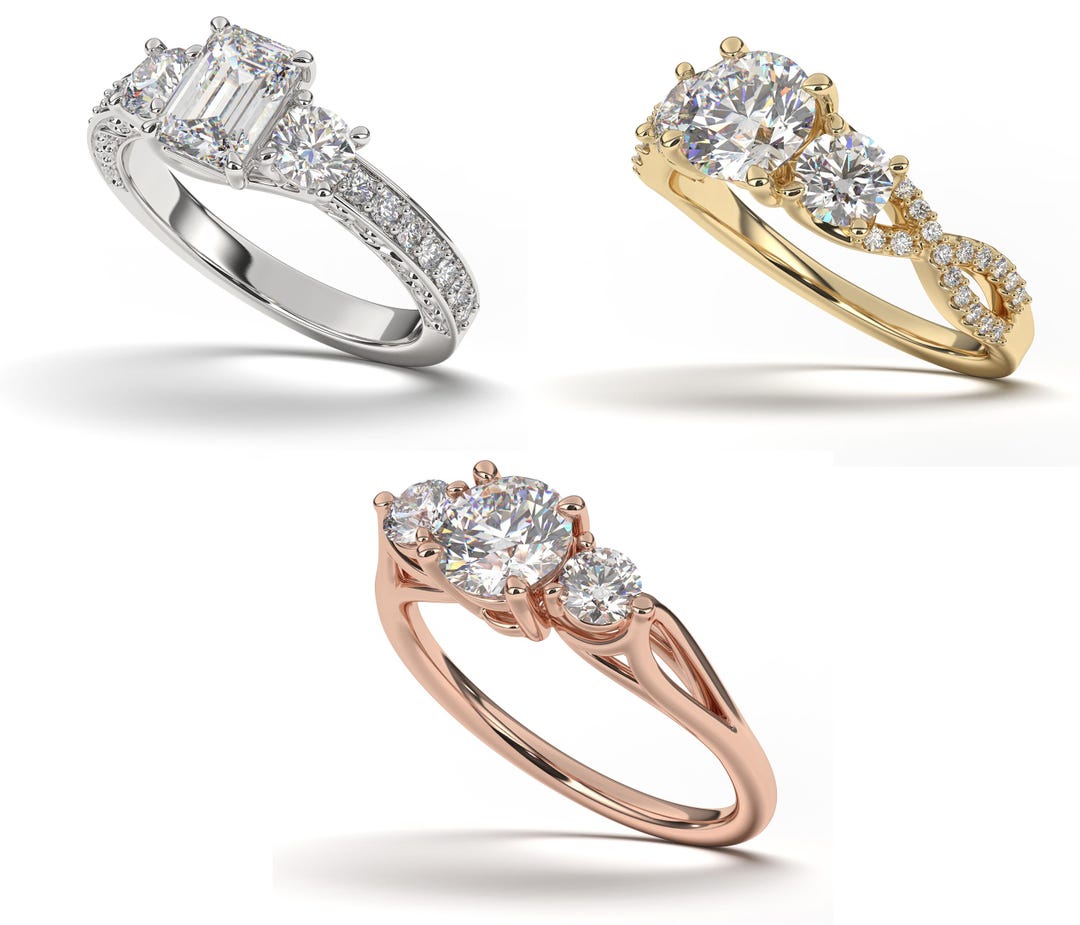 3 Sets of Engagement Ring CAD / High Resolution Renders and 360 Degree ...
