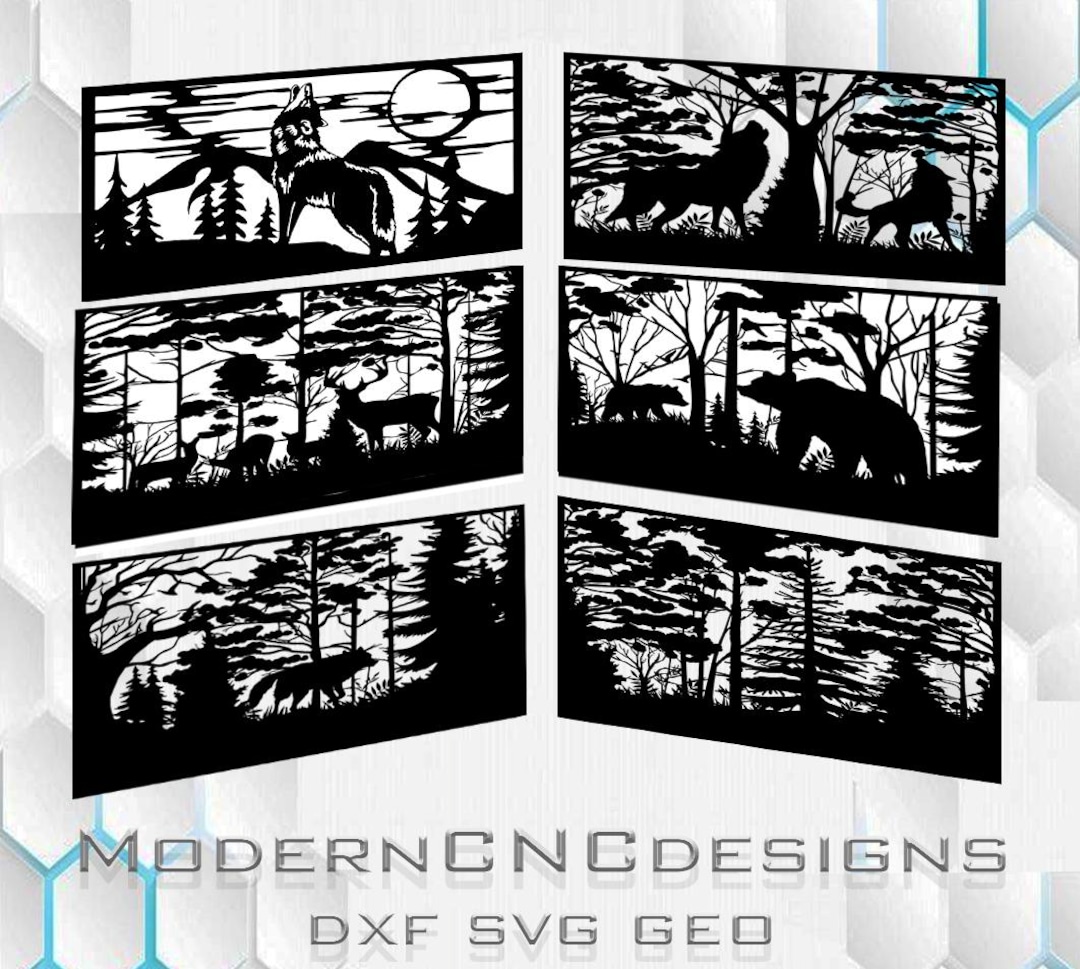 Animals Bear Wolf Forest Patern - Designs Fence Digital Project Laser ...