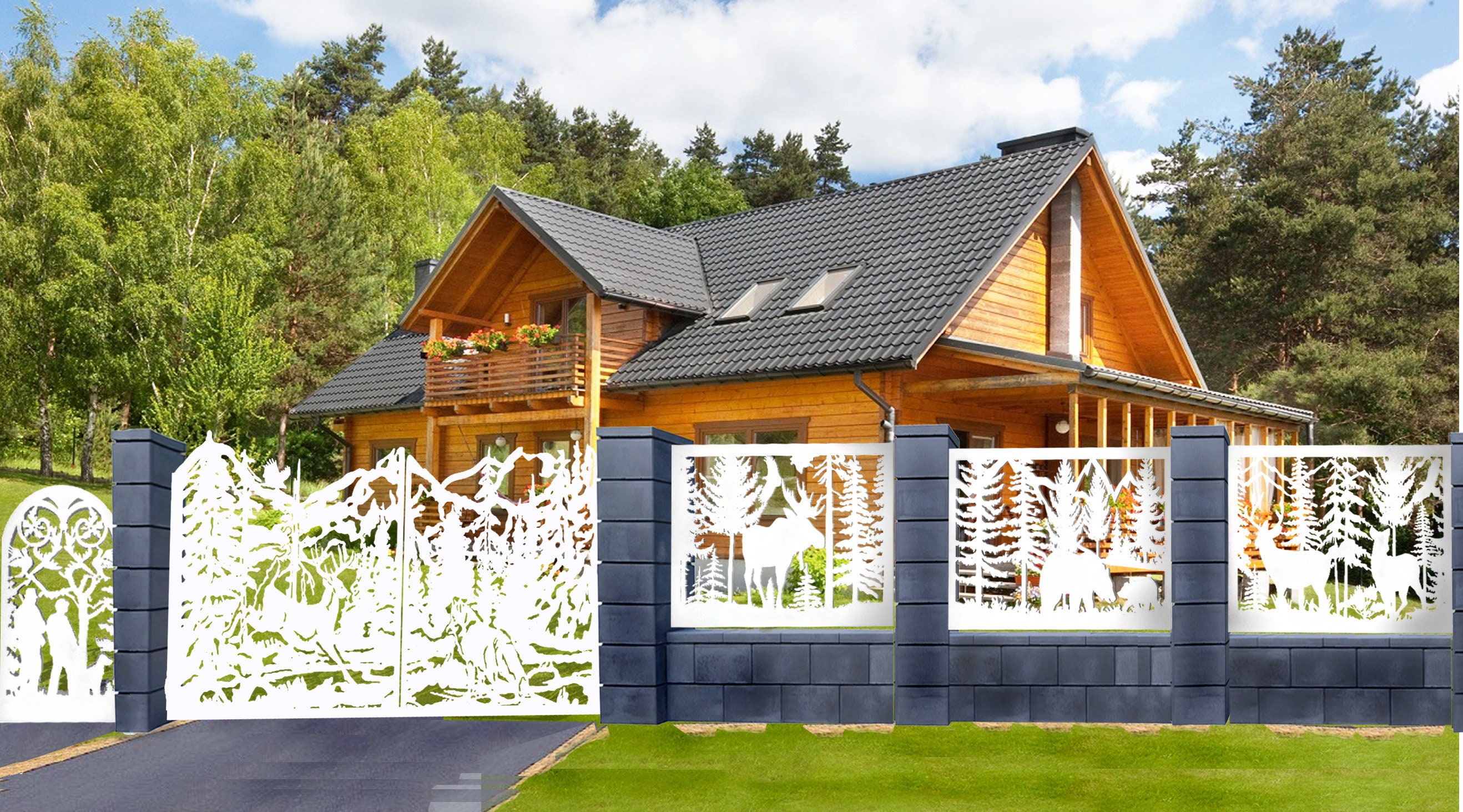 Gate Panel Forest Deer Wolf Animal - DXF CNC Dxf for Plasma Laser ...