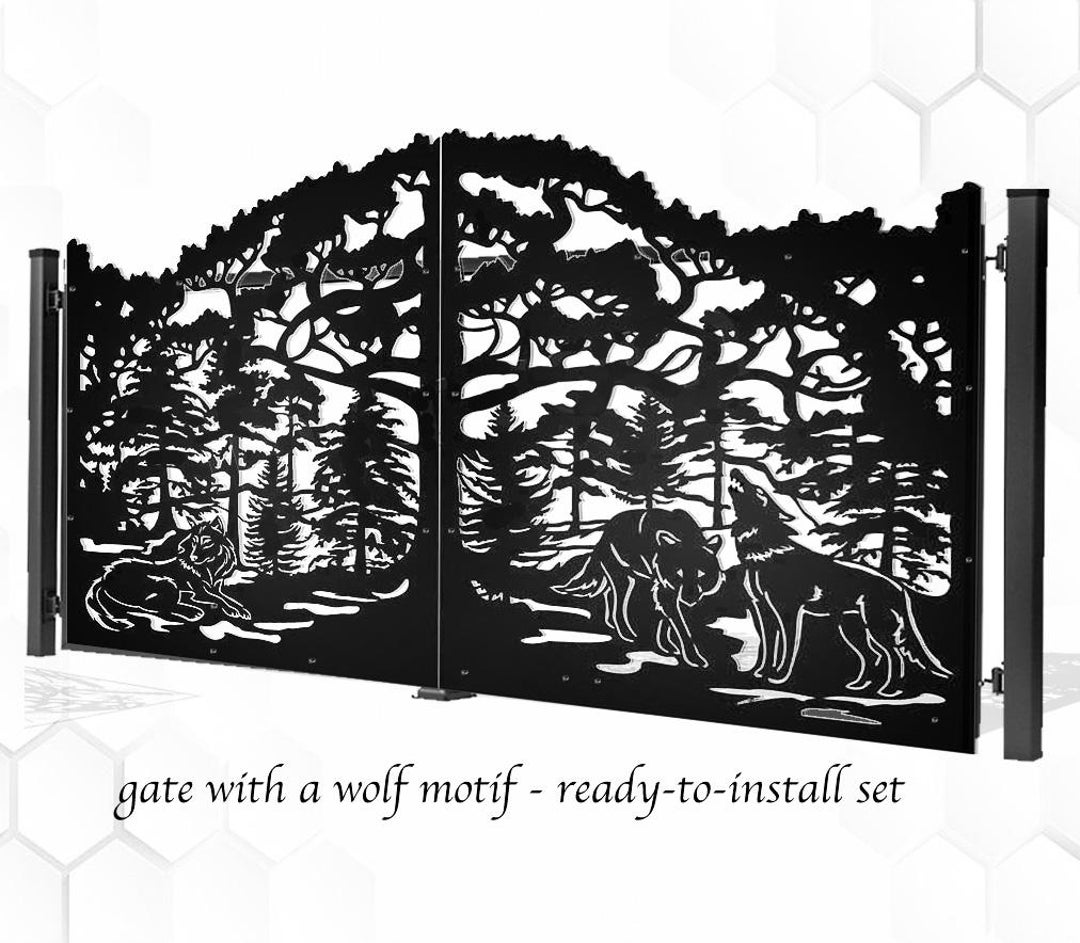 Modern Garden Gate With a Forest Motif Wolves Ready for Installation ...