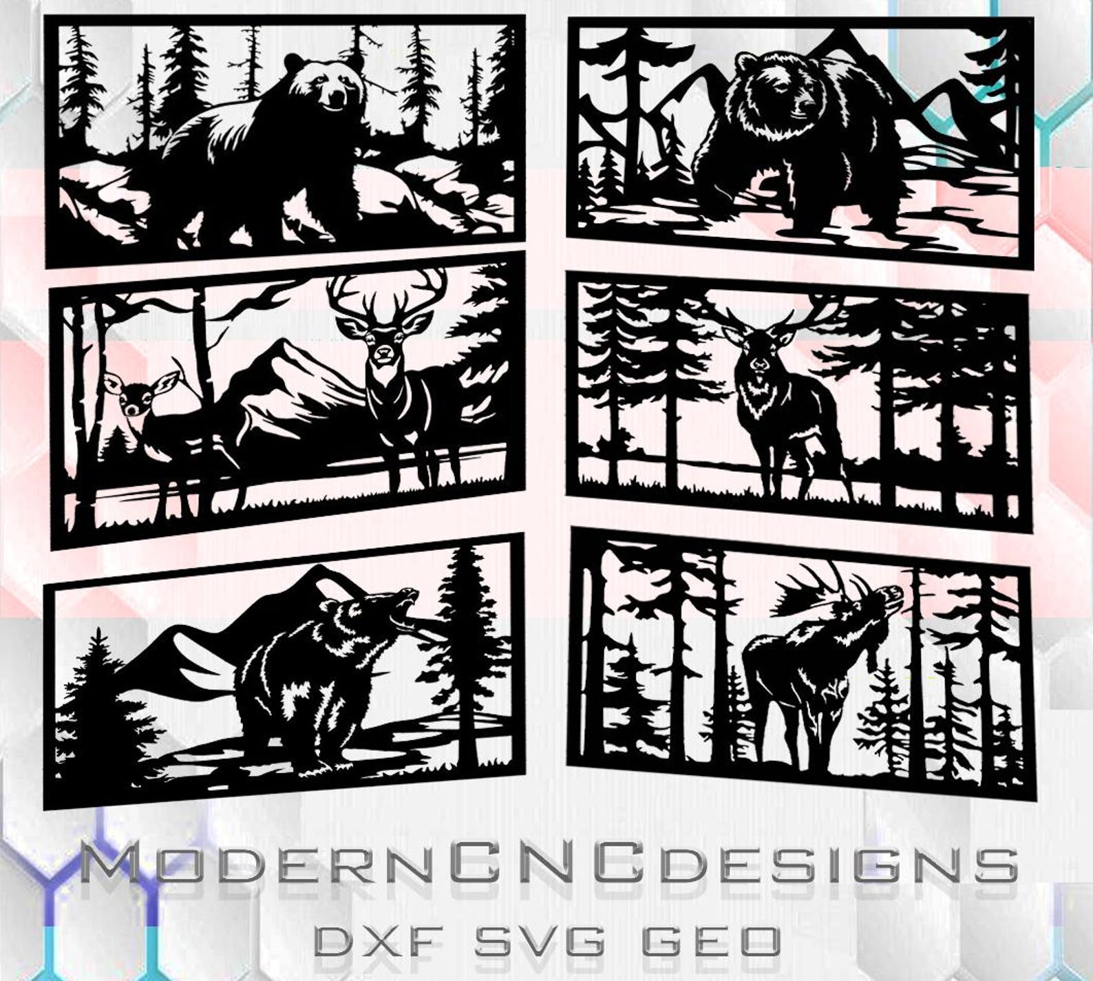 Animals Deer Forest Patern Bear Wolf , Gate- Fence Designs Digital ...