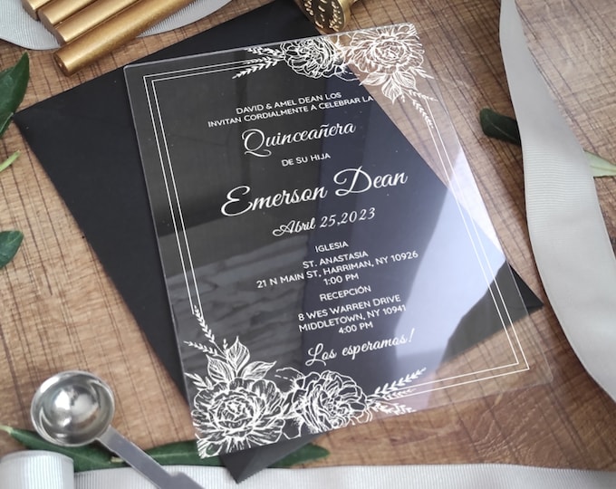 15 Anos Acrylic Invitations. Gold Foil Printed Acrylic Quinceañera ...