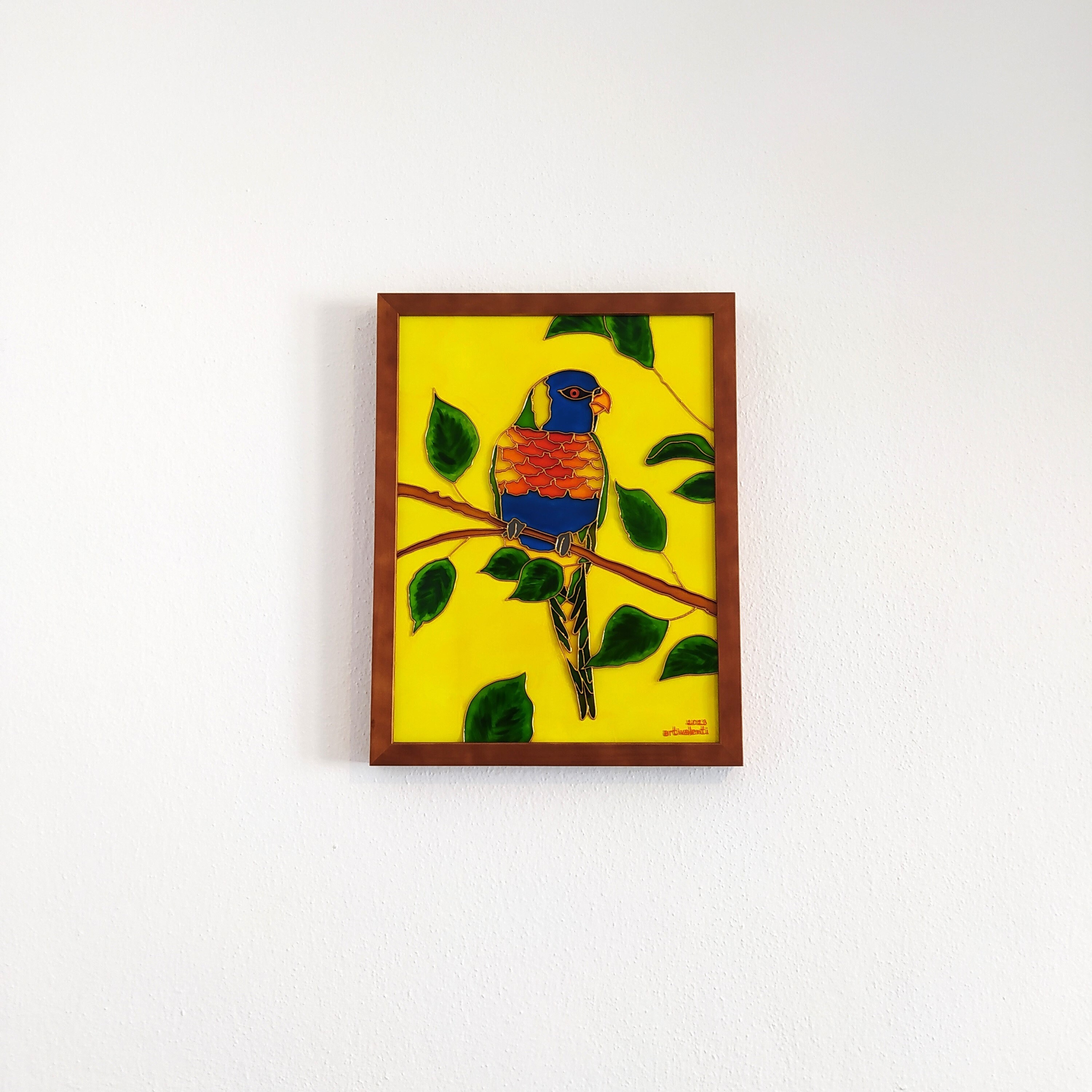 One of a Kind Original Glass Painting. Parrot Stained Glass Effect ...