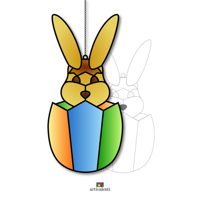 Easter Bunny in Egg Stained Glass Pattern for Easter Holiday Cute ...