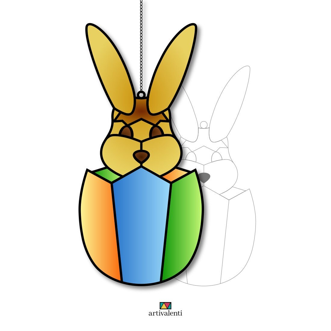 Easter Bunny in Egg Stained Glass Pattern for Easter Holiday Cute ...
