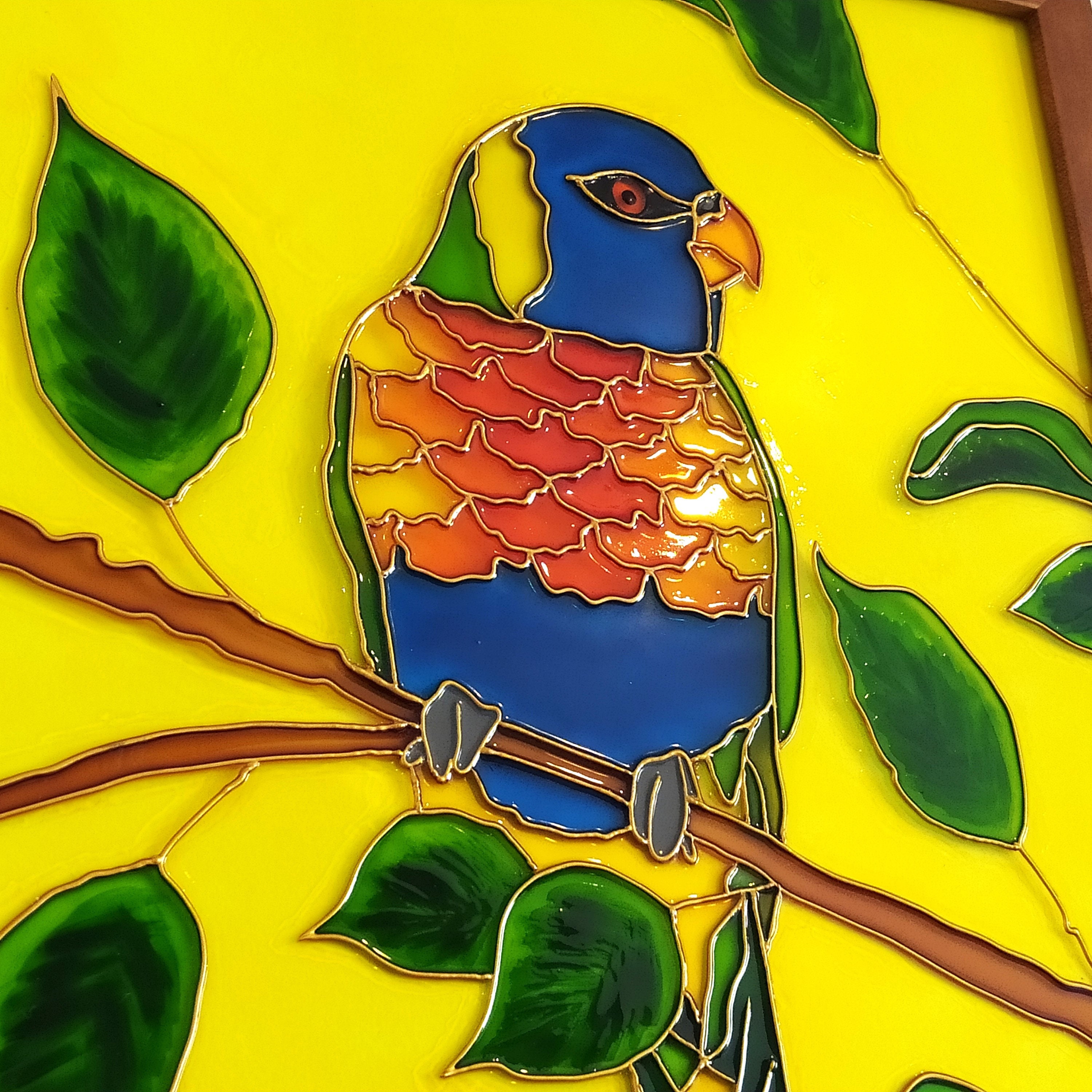 One of a Kind Original Glass Painting. Parrot Stained Glass Effect ...