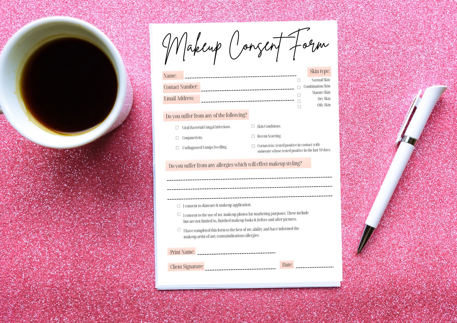 Makeup Consent Form. A4 PDF. Client Record Card. Beauty Buisness Owners ...