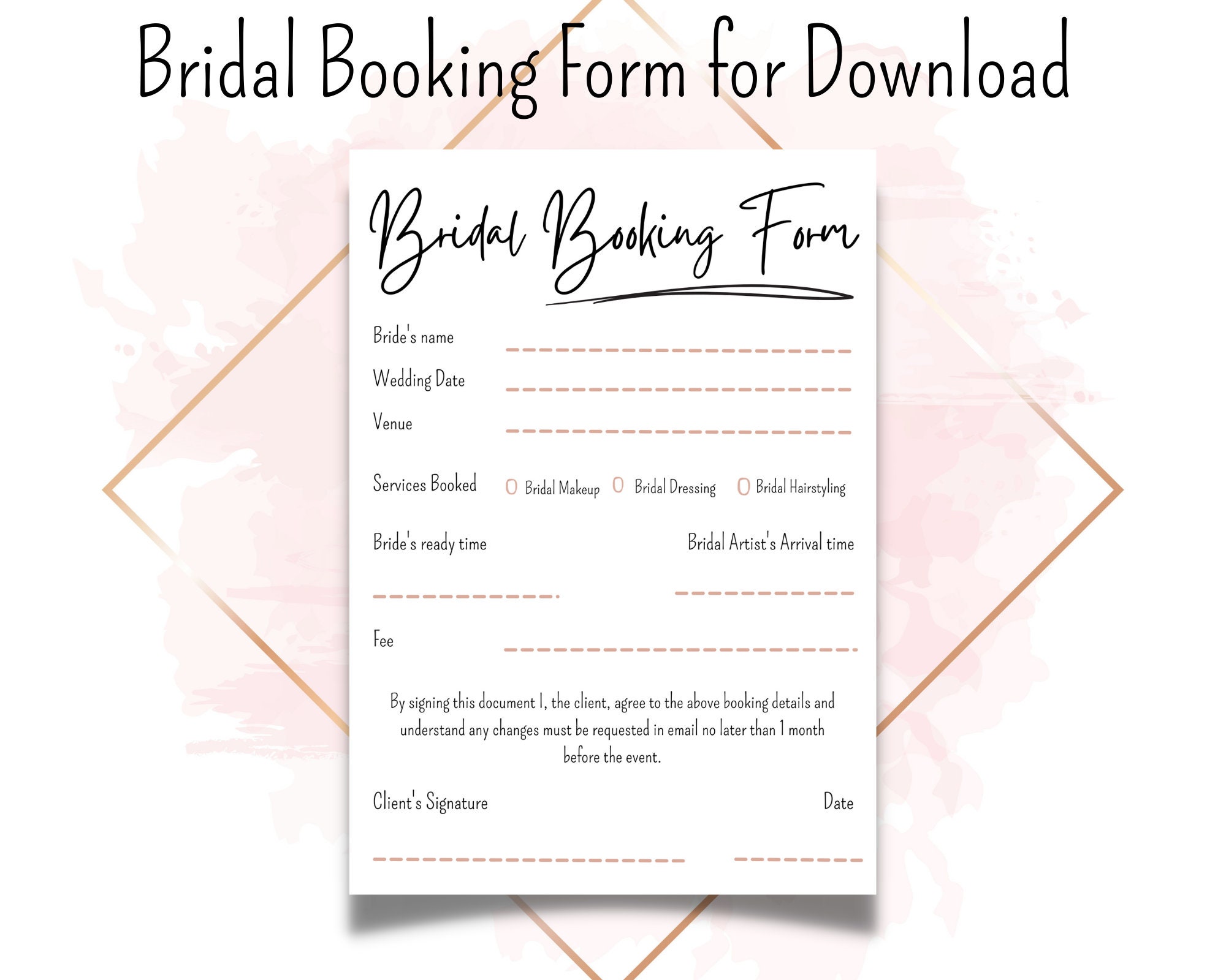 Client Intake Form. Bridal Artists Salon Record Card. Digital Download ...