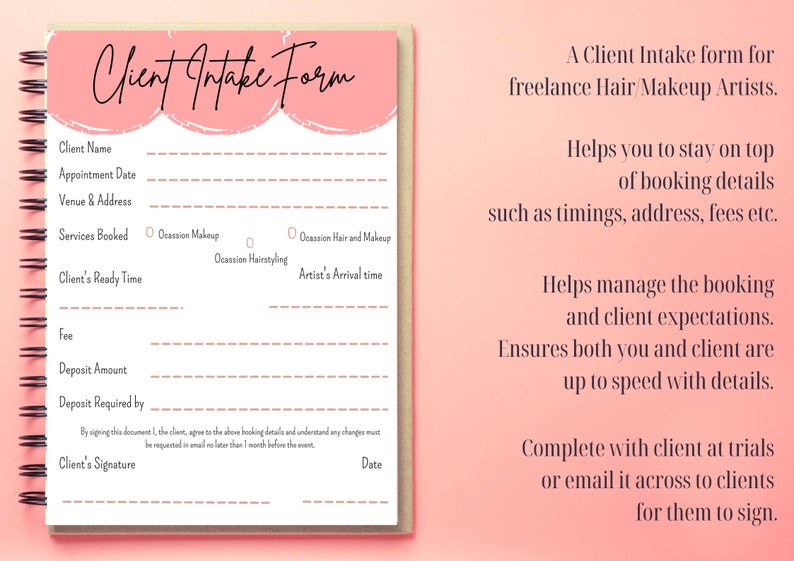 Client Intake Form. Digital Download. Freelance Beauty Business ...