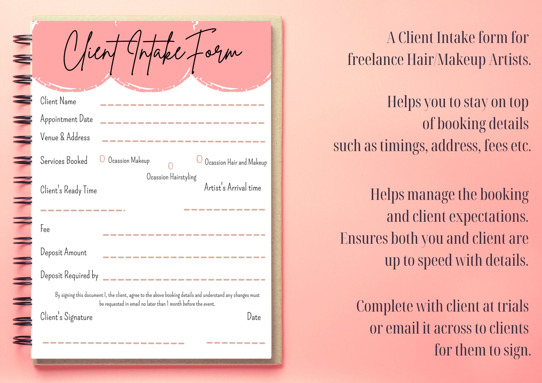 Client Intake Form. Digital Download. Freelance Beauty Business ...