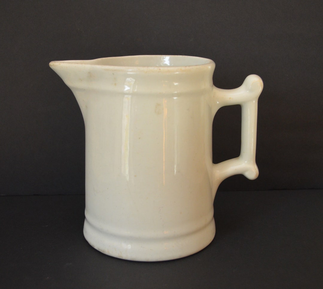 Vintage Heavy White Pitcher - Etsy
