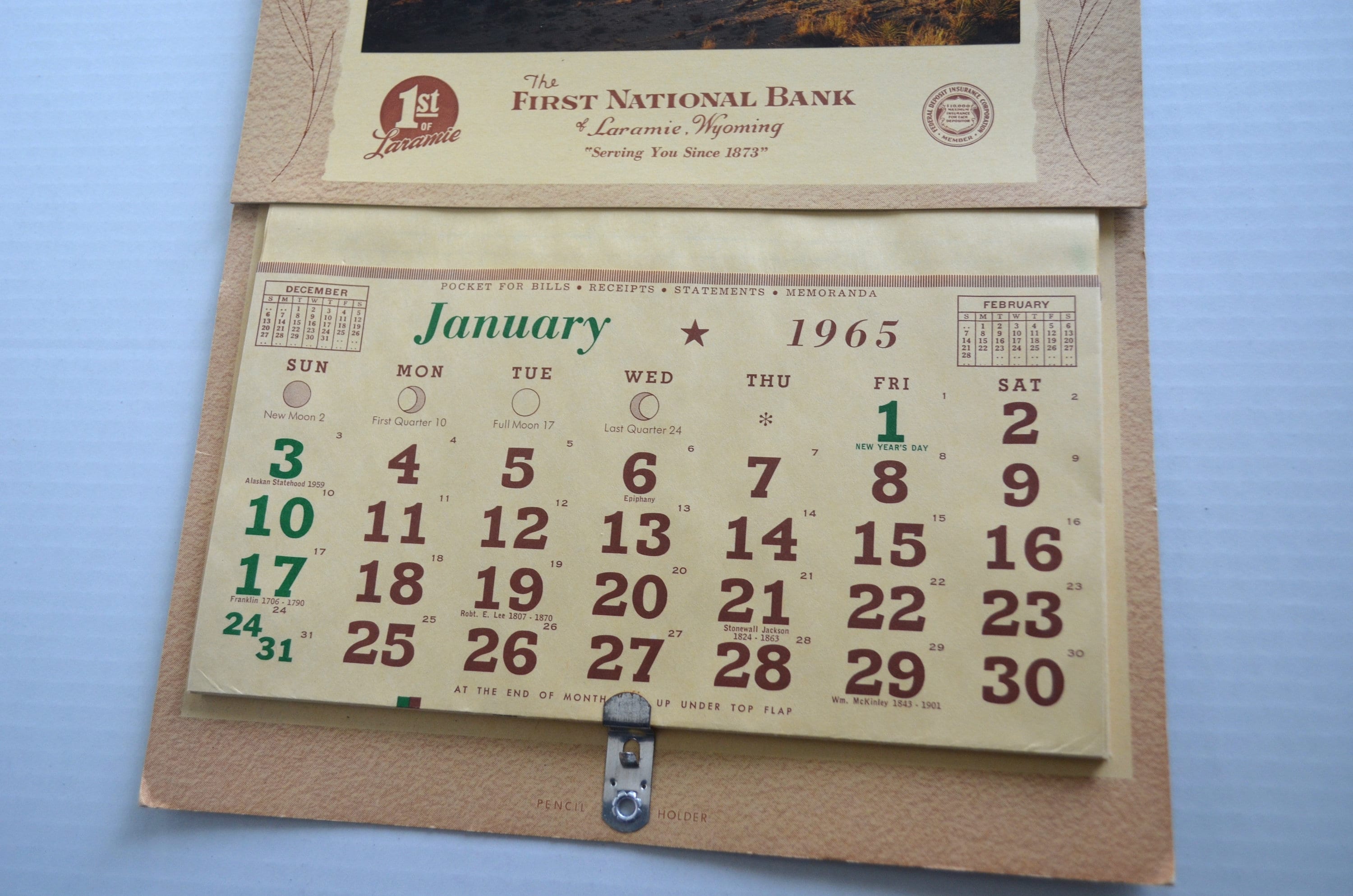 Vintage First National Bank Calendar 1965 Laramie Wyoming - Etsy