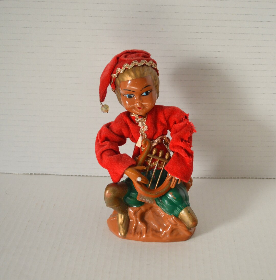 Vintage Plastic Figurine Pixie Elf Boy Playing Harp Made in Hong Kong ...