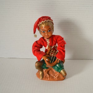 Vintage Plastic Figurine Pixie Elf Boy Playing Harp Made in Hong Kong ...