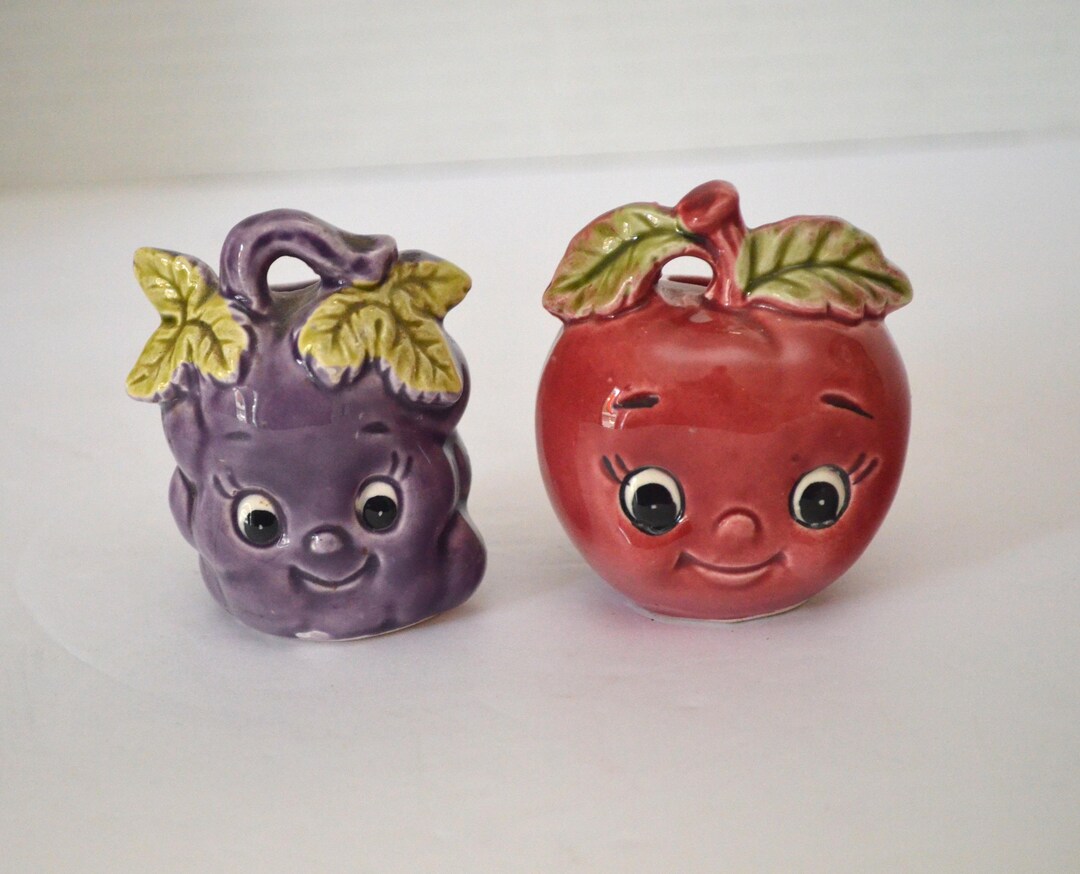Vintage Anthropomorphic Enesco Grape and Apple Toothpick Holders - Etsy