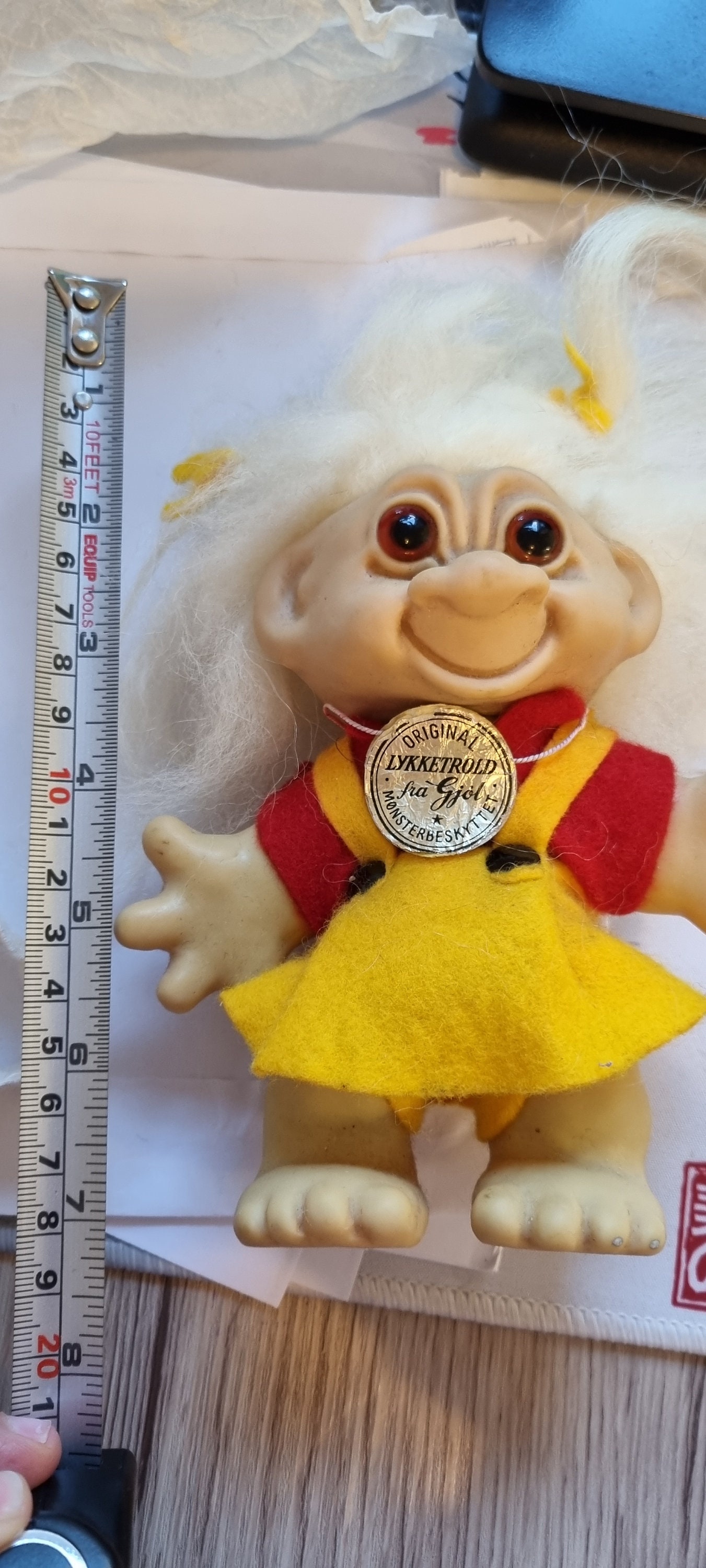 Rare Vintage Girl Troll Doll, White Hair, Yellow Felt Dress, Red Top - Etsy