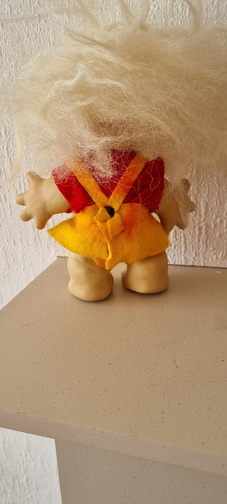 Rare Vintage Girl Troll Doll White Hair Yellow Felt Dress - Etsy