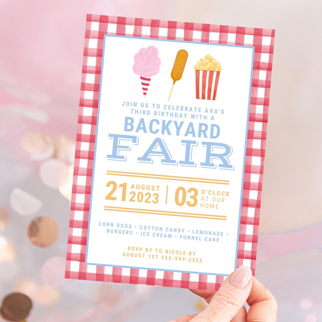 FAIR THEMED BIRTHDAY Invitation Editable With Canva, Gingham Invitation ...