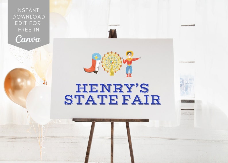 WELCOME SIGN FOR Fair Themed Birthday Party, Editable Canva Sign ...