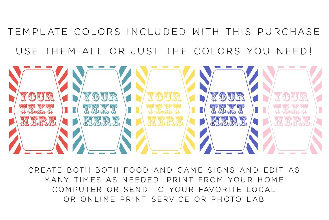 EDITABLE CARNIVAL FOOD & Game Table Signs, Printable Food Sign, County ...