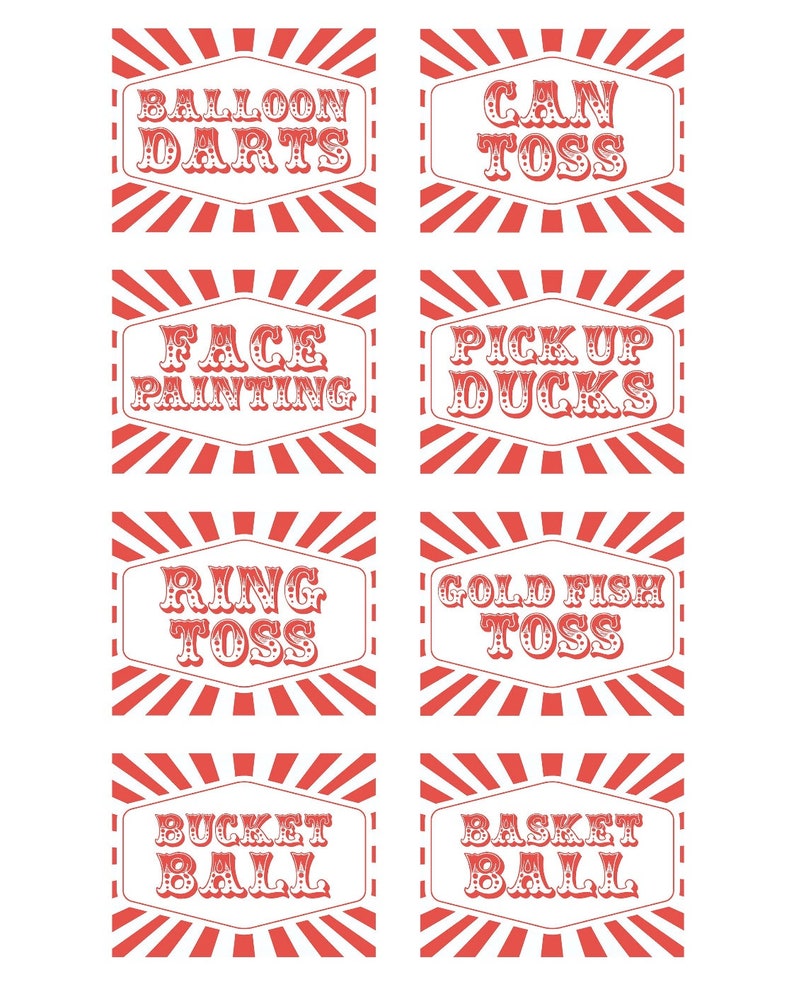 CARNIVAL FOOD & GAME Printable Signs, County Fair Birthday, State Fair ...