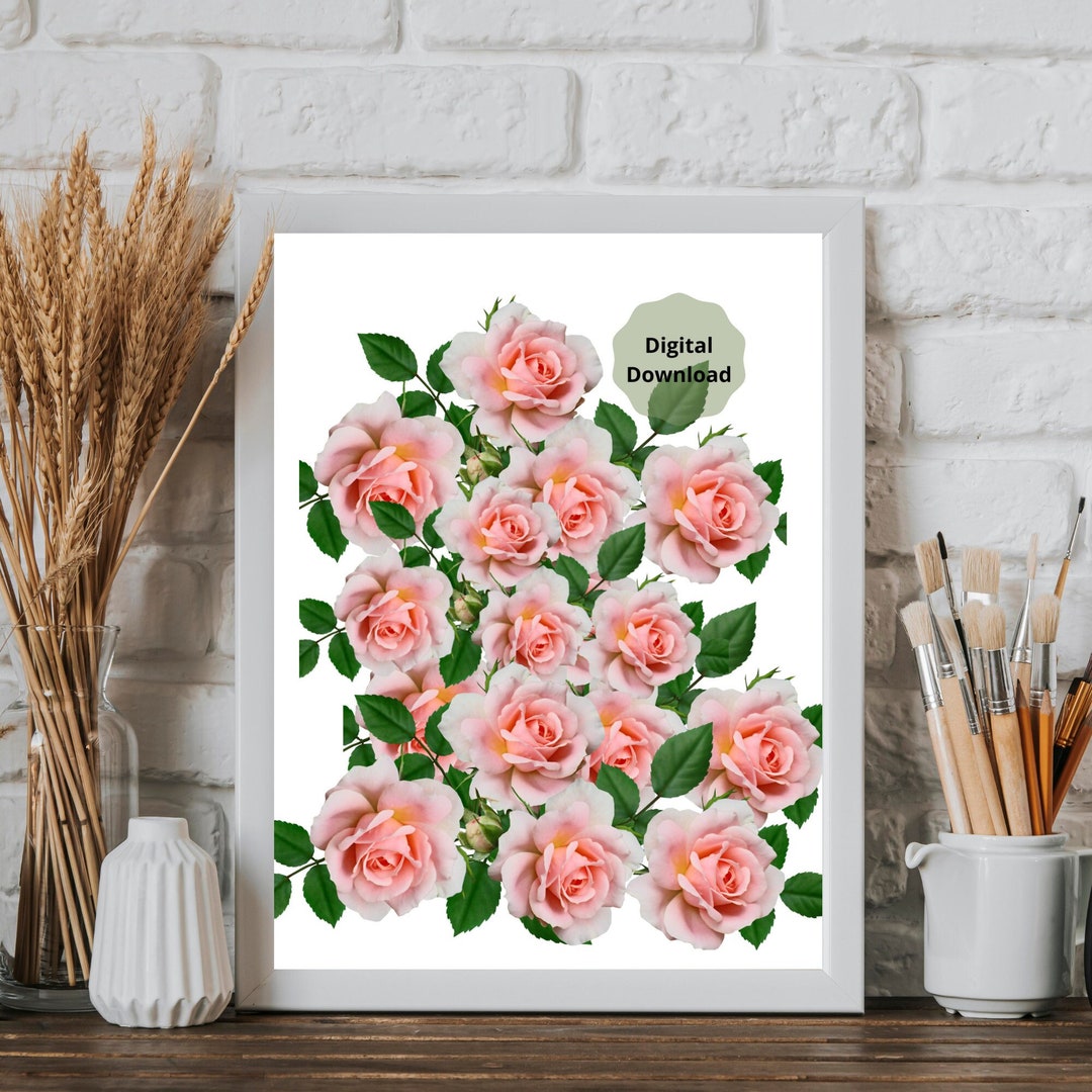PINK ROSES. Digital Wall Art, Printable Wall Art, Digital Art, Gift ...