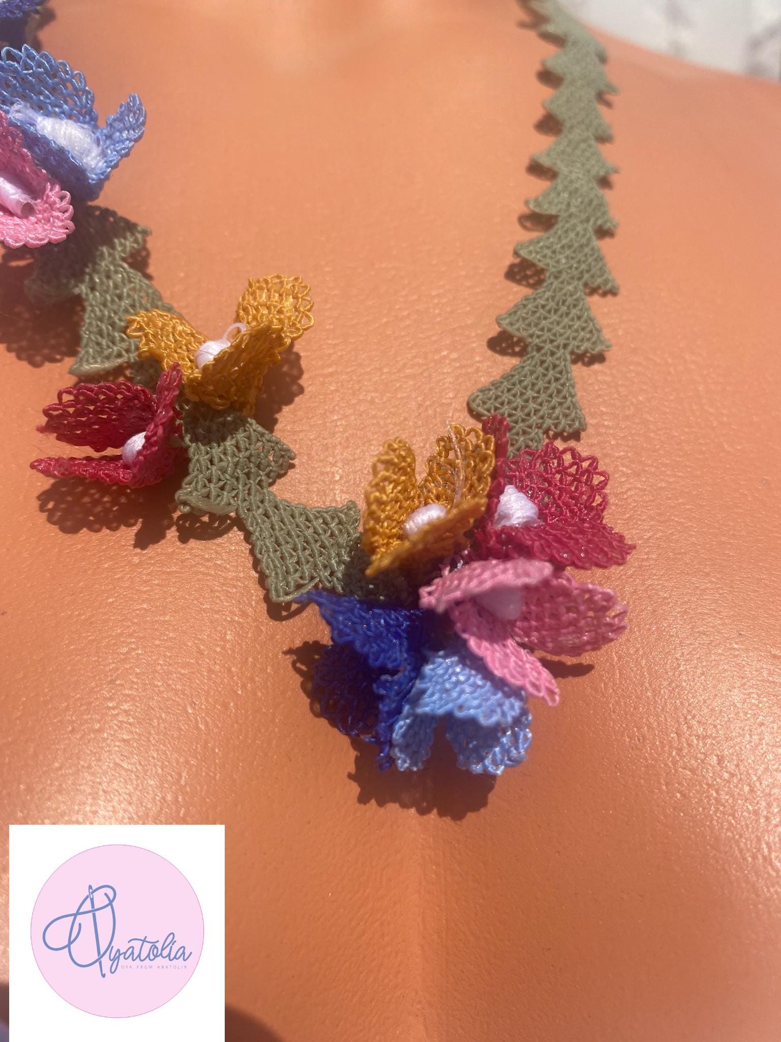 Turkish Oya Crochet 3D Colorful Flower Detailed Necklace|handmade Oya ...